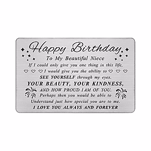 DEGASKEN Happy Birthday Niece Card - I Love You Always and Forever - Niece Birthday Gifts, Personalized Engraved Wallet Card