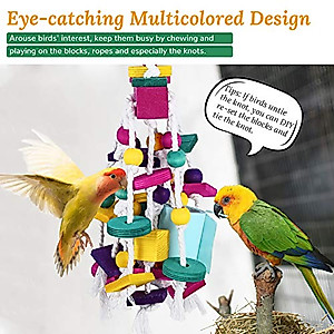 Pawaboo Pet Bird Chewing Toys, Parrot Cage Bite Toys, Bird Tearing Entertaining Toys, Multicolored Wooden Block Tearing Toys for Small and Medium Parrots and Pet Birds, Colorful