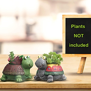 Turtle Succulent Flower Pot Mini Resin Animal Plant Pot Resin Succulent Pot Planter Cute Cartoon Bonsai Pot Bonsai Plant Holder for Home Office Desktop Table Ornament (Green Turtle with Brown Shell)