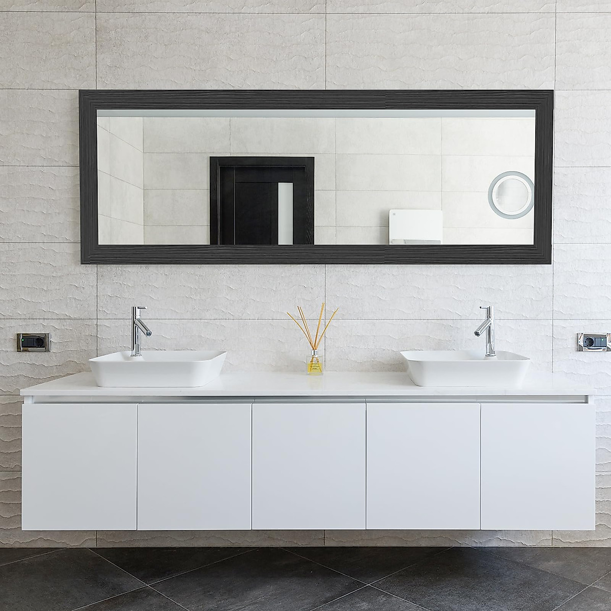 LONGKING Premium 10M Black Wood Grain Peel and Stick Mirror Border Wall Decal: Waterproof PVC Wallpaper Sticker for Kitchen & Bathroom, 393x4.2 in