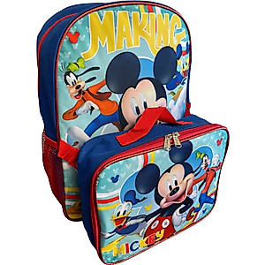 Ruz Mickey Mouse 16" Backpack With Detachable Lunch Box Blue-Red