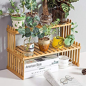 Lawei 2 Tier Table Top Bamboo Plant Stand - Desktop Flower Shelf Rack Flower Pot Display Stand for Indoor Outdoor Home Patio Lawn Garden Balcony Organizer Planter Holder