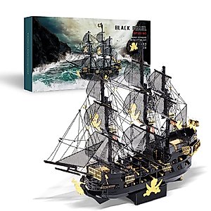 Piececool 3D Puzzles for Adults, Black Pearl Pirate Ship Metal Model Kits, 3D Watercraft Model Building Kit, DIY Craft Kits for Family Time, Great, 307Pcs