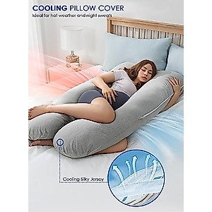 QUEEN ROSE Pregnancy Pillows, Cooling Maternity Pillow for Sleeping, 55in U Shaped Body Pillow for Pregnant Support, with Removable Silky Cover, Gray