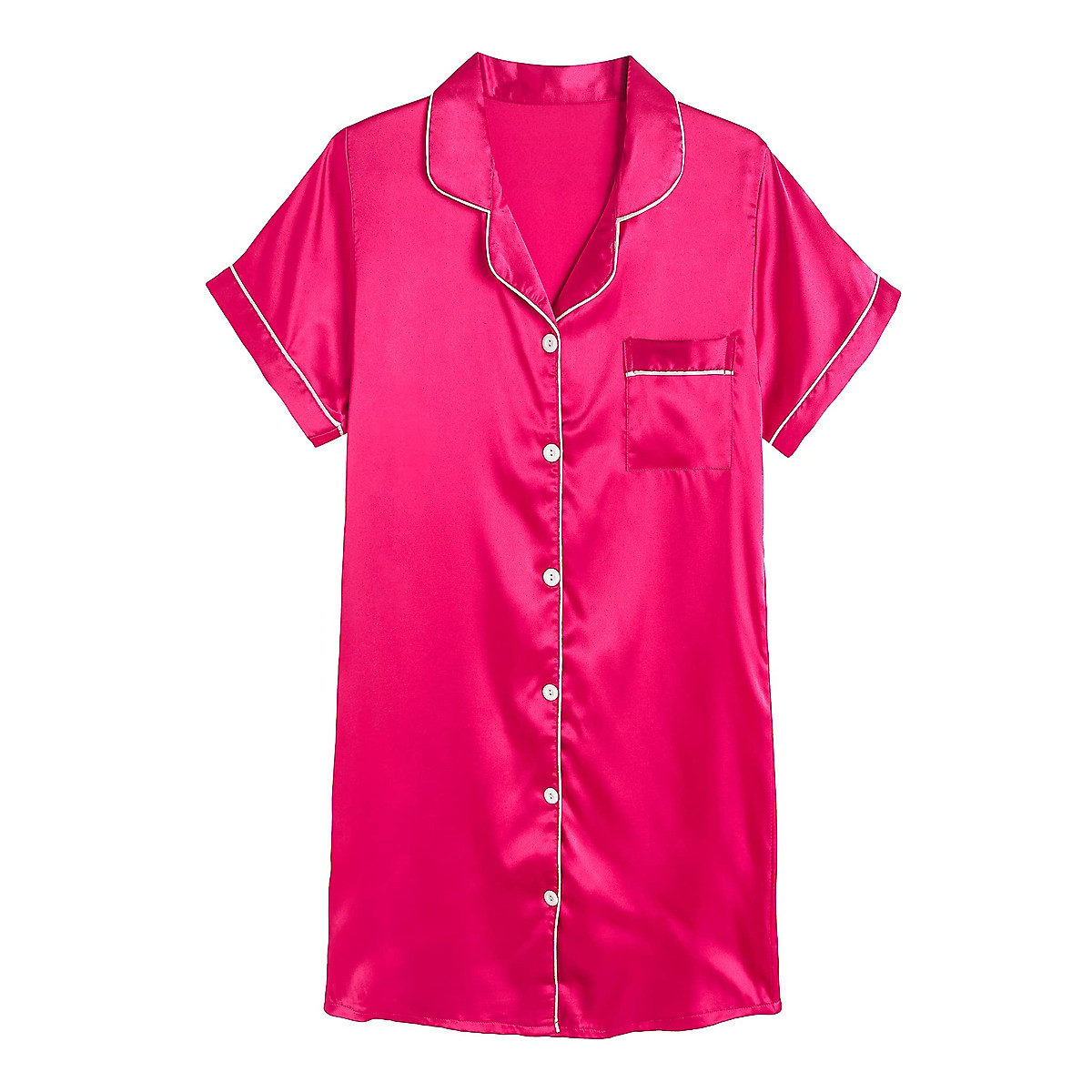 Hupohoi Girls Satin Pajamas Dress Button Down Silky Sleepwear Nightgown Short Sleeve Nightshirt Dresses, Rose, 12