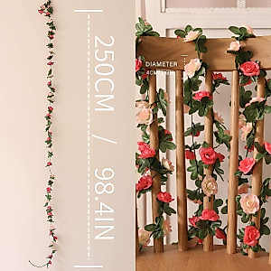 PARTY JOY 8pcs 65.6Ft Flower Garland, Fake Rose Vine Artificial Flowers Hanging Rose Ivy Garland for Room Wall Decor Hanging Baskets Wedding Arch Garden Background Decor (Pink-8PCS)