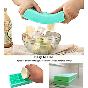 2 Pack Silicone Ice Cube Trays, Easy Release Flexible-15 Cubes Ice Cube Molds,Silicone Ice Cube Molds with Removable Lids for Cocktail, Whiskey, Baby Food, Chocolate-Reusable (Mint Green)