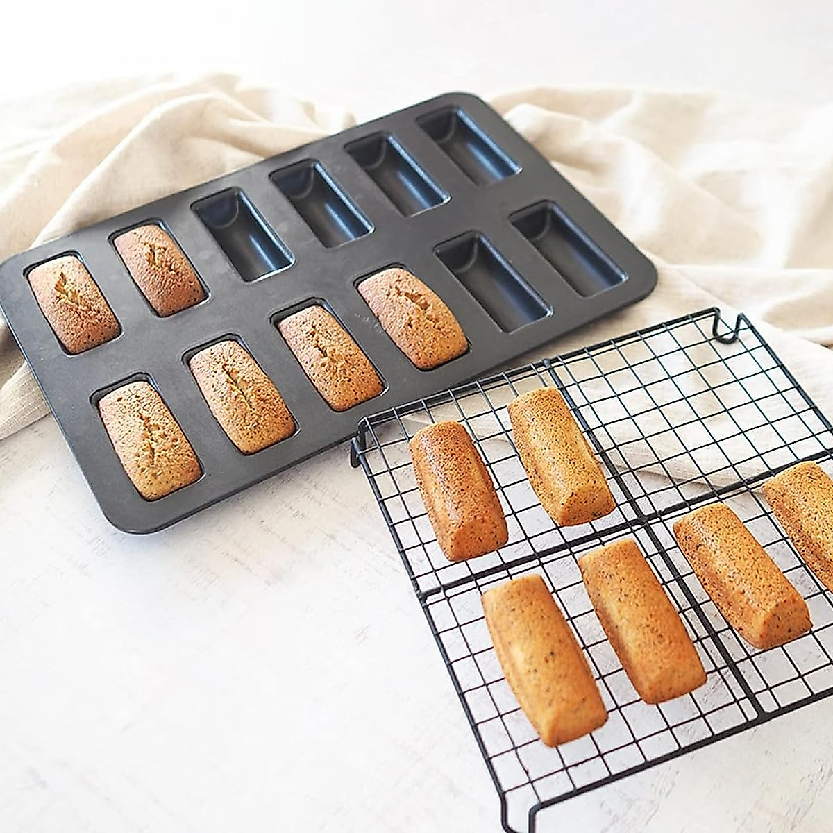 Elesinsoz 2 Pcs 12 Cup Twinkies Pan, 11.8x7.9x0.7 inch Financier Baking Pan Non-stick Mini Bread Pan, Bakeware for Oven Baking Mini Bars, Granola Bar Cornbread(Black)