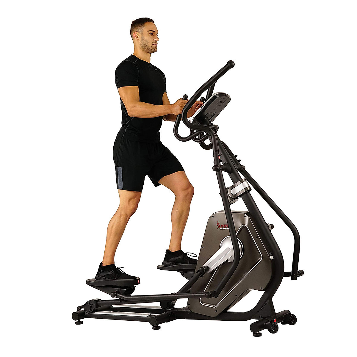 Sunny Health & Fitness Magnetic Elliptical Trainer Machine w/Device Holder, LCD Monitor, 265 LB Max Weight and Pulse Monitoring - Circuit Zone, Black (SF-E3862)