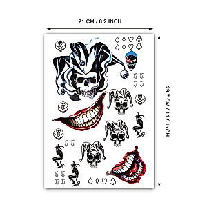 Halloween Temporary Tattoos, 3-Sheet Large Fake Tattoo Stickers for Women Halloween Costume Cosplay