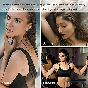 6 Pairs Gold Hoop Earrings Set, Opal/Pearl/Cubic Zirconia Stud Earrings for Sensitive Ears Hypoallergenic Small Huggie Hoop Earrings for Women Flat Back Earrings for Cartilage Helix Multiple Piercing