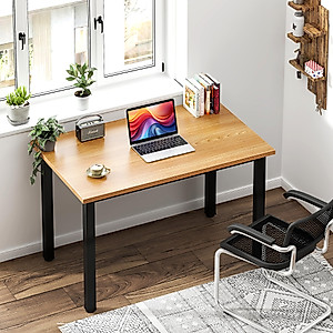 Need Small Desk, 31.5 inch Sturdy Writing Desk for Small Spaces, Small Computer Desk Teens Desk Study Table Laptop Desk Home Ofice Desk, Black Metal Frame, Teak