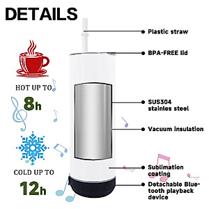 HIZEE 12pack 20oz cups Bluetooth Sublimation Tumbler with Straw and Lid, Double-Wall Stainless Steel Vacuum Insulation Tumbler Blank, RemovableRechargeable Bluetooth Wireless Speaker miexd