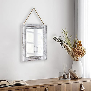 EMAISON 12 x 16 in Wall Decorative Mirror, Rustic Wood Frame Rectangular Mirror with Hanging Rope for Entryway, Bedroom, Guest Bathroom, Living Room, Bedroom - Grey