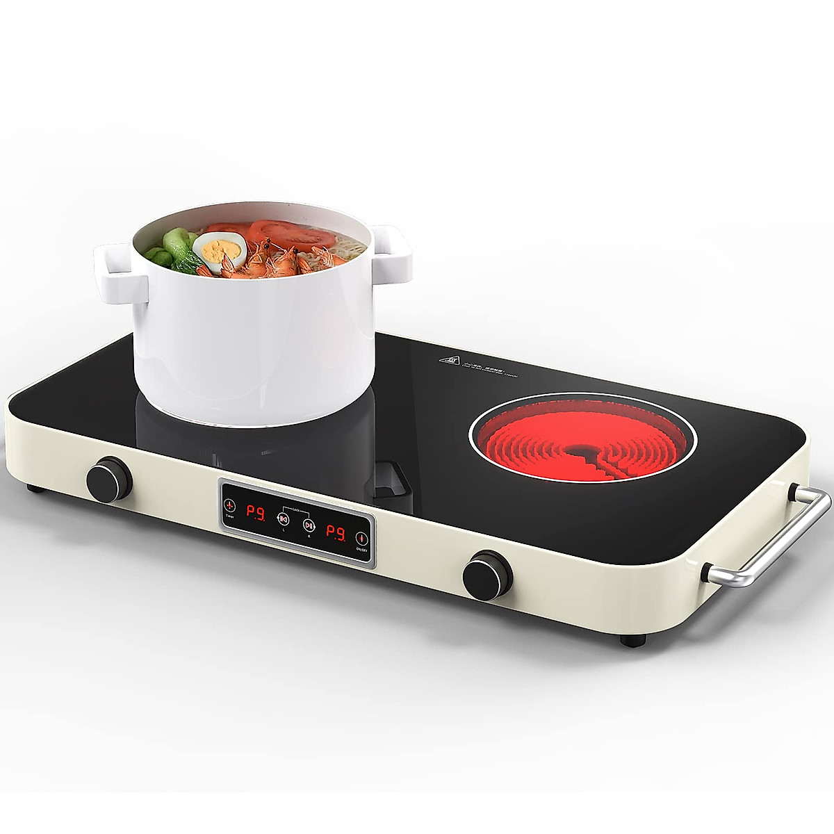 QTYANCY Electric Cooktop, Portable Electric Stove 110V 2 Burners 9 Heating Levels with 2 Handle, 2200W Knob Control Child Safety Lock & Timer (Portable)