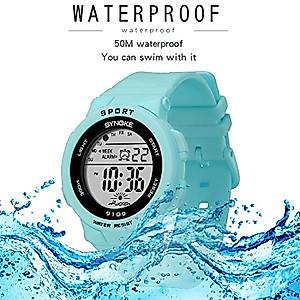 WISHFAN Sports Watch for Women, Women’s and Girls’ Watch Waterproof Digital Watch with 7 Colors Backlight (Turquoise)