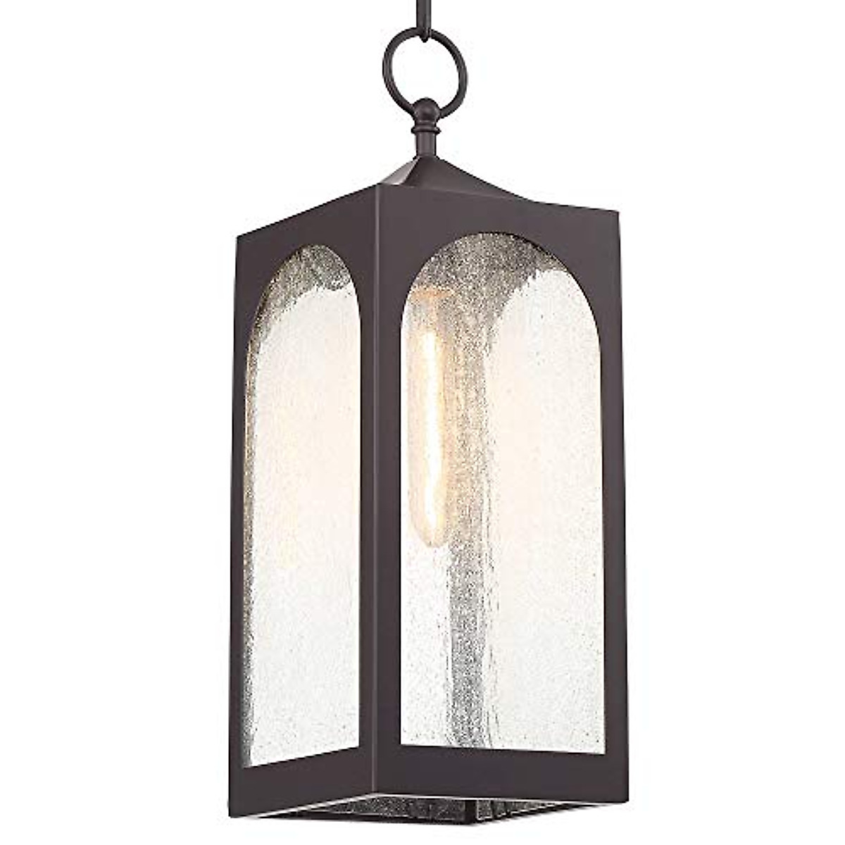 Possini Euro Design Tyne Modern Outdoor Hanging Light Fixture Bronze Lantern 19" Seedy Glass Shade for Exterior Barn Deck House Porch Yard Patio Outside Garage Front Door Garden Home Roof Lawn