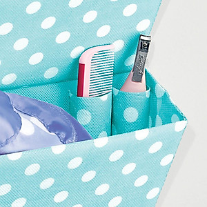 mDesign Soft Fabric Wall Mount/Over Door Vertical Hanging Storage Organizer Center - 4 Large Pockets for Baby Child/Kids Bedroom, Nursery, Playroom, Closet - Polka Dot Print - Turquoise Blue/White