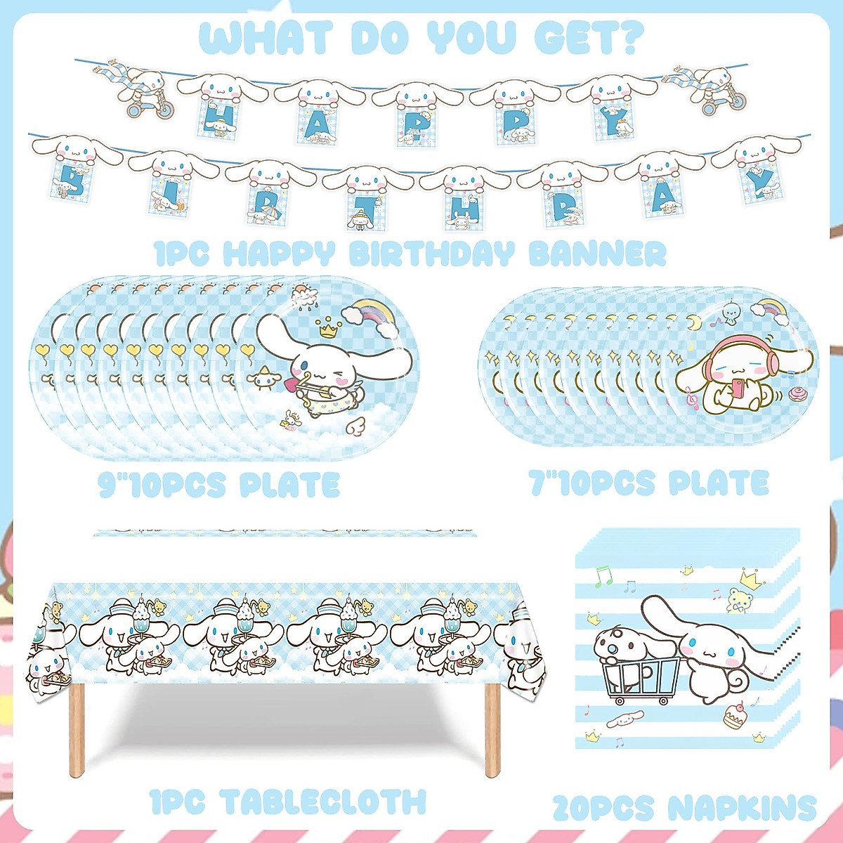 Cartoon Theme Birthday Party Decorations Supplies, Cartoon Party Tableware Include Birthday Banner, Tablecover, 10Pcs 9" Plates, 10Pcs 7" Plates, 20 PCS Napkins