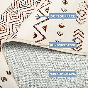 RELEANY Area Rug 8x10 Washable Rugs for Living Room Rug Non-Slip, Soft Moroccan Geometric Farmhouse Low Pile Design Printed Carpet for Dining Room Bedroom Office Home Decor Brown