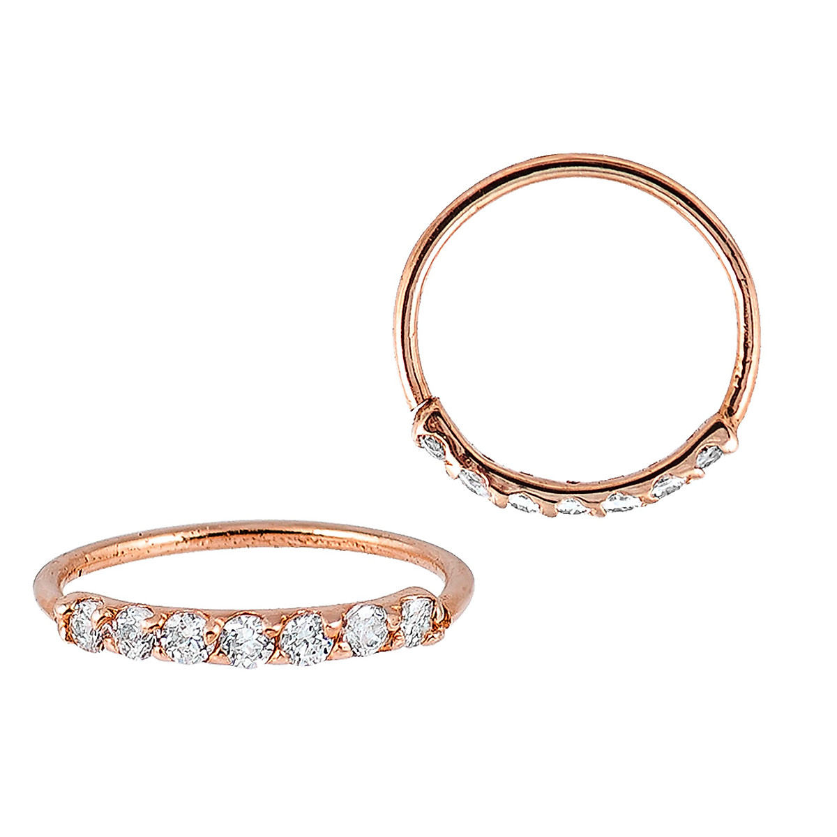 Jewelry Avalanche 925 Sterling Silver Nose Ring, 22G Nostril Hoop Ring, Helix Earring, Cartilage Earring, 9mm Inside Diameter, Prong set 7-CZ Accented - Rose Gold