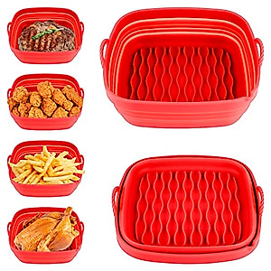 NaiKit's Red 8 IN Reusable Silicone Air Fryer Square Liners for Basket Size 6.5 QT and above. Non-stick, food safe, great instant pot airfryer kitchen accessories
