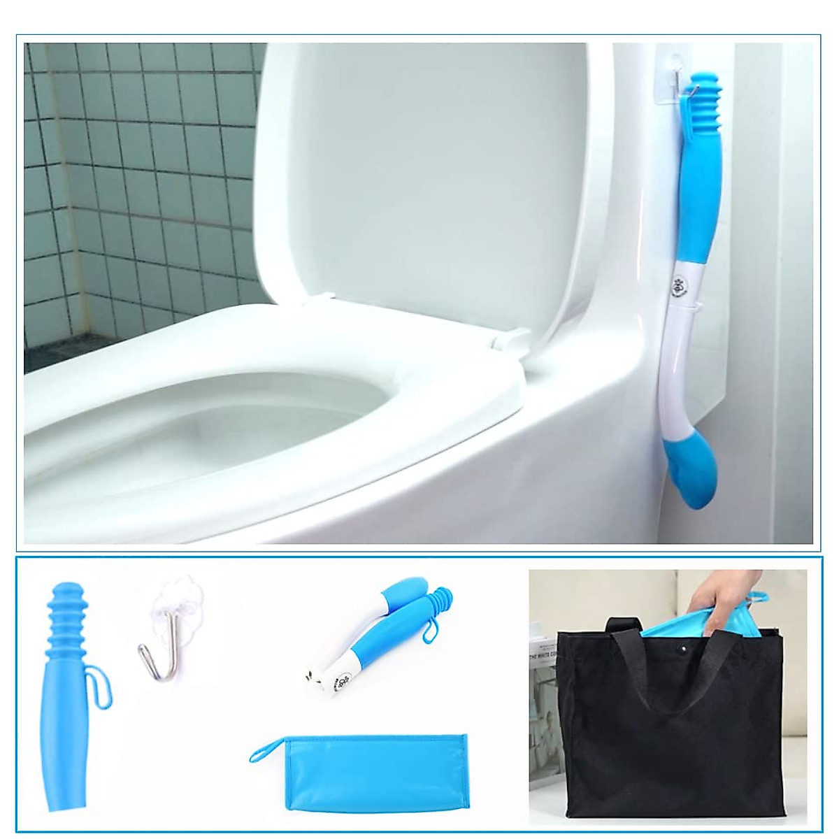 BEEMEEMASTER Foldable Long Reach Comfort Wiper for Toilet Paper, Toilet Tissue Aid Butt Wiper Holder for Disabled/Bariatric Surgery,Wiper with Hook