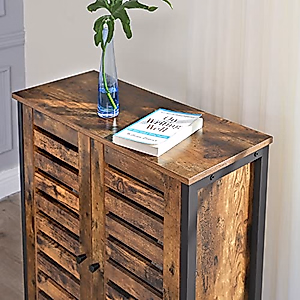 VASAGLE LOWELL Standing Cabinet, Storage Cabinet, Cupboard, Accent Side Cabinet, Sideboard with Louvered Doors, Multifunctional in Living Room, Bedroom, Hallway, Industrial, Rustic Brown ULSC78BX