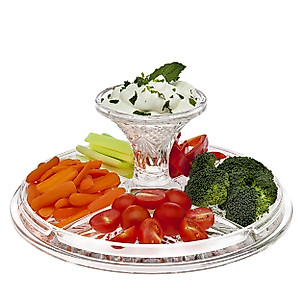 Godinger 4 in 1 Cake Stand and Serving Plate Platter with Dome Cover, Multi-Purpose Use - Dublin Crystal Collection