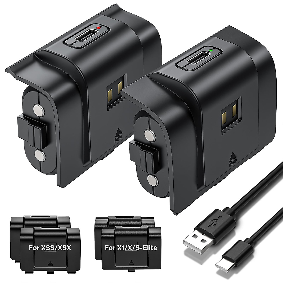 Rechargeable Xbox Controller Battery Pack,2x4800mWh(2x1800mAh) Batteries Pack for Xbox Series S|X/Xbox One S/One X/One Elite,Xbox Battery Charger with USB-C Cable,Xbox Accessories with 4 Cover(2 Pack)