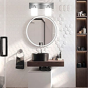 Bathroom Vanity Light Fixture, 2-Light Modern Bathroom Lights with Glass Shade, Brushed Nickel Bath Lighting Fixtures Over Mirror, Hollywood Style Interior Wall Sconce for Makeup Dressing Table