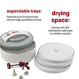 Nesco FD-61WHCK Snackmaster Encore Food Dehydrator with Jerky Gun Kit for Great Snacks and Jerky, 6 Trays, Gray