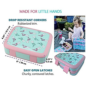 Bento Box with Stainless Steel Food Thermos for Hot Food or Soup, Insulated Lunch Bag, and Ice Pack Set for Kids Girl Toddlers. Ages 3 to 7 Pink Aqua Cat Mermaid