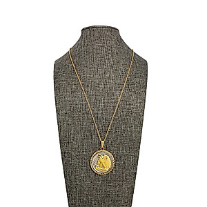 American Coin Treasures Coin Pendant Necklace Walking Liberty Half Dollar– United States Genuine Coin | Eagle Reverse Side| Goldtone 24 Inch Rope Chain | Certificate of Authenticity