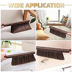 2 Pieces Hand Broom Woooden Dust Brush Bench Brush with Long Wood Handle Whisk Broom Soft Bristle Brush for Clothes Bed Fireplace Sofa Counter Car Household Cleaning (Brown)