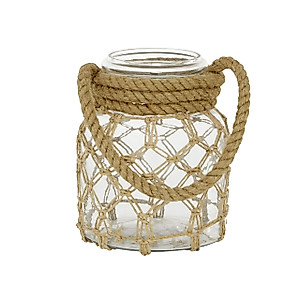 The Novogratz Glass Decorative Candle Lantern with Rope Handle, 7" x 8" x 9", Clear