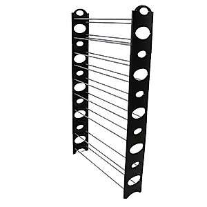 conrover 10-Tier Shoe Rack Shoes and Boots Storage Organizer 50 Pairs Shoe Rack for Entryway Closet and Bedroom Shoe Shelf Metal & Plastic Shoe Tower, Black & Silver
