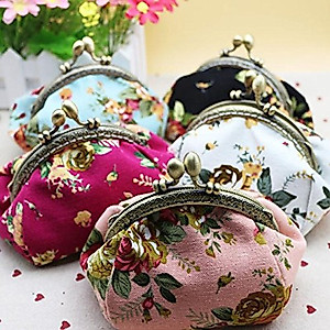 Bokeley Cute Floral Buckle Coin Purses Vintage Pouch Kiss-lock Change Purse Wallets Small Handbag Bag Gift for Women
