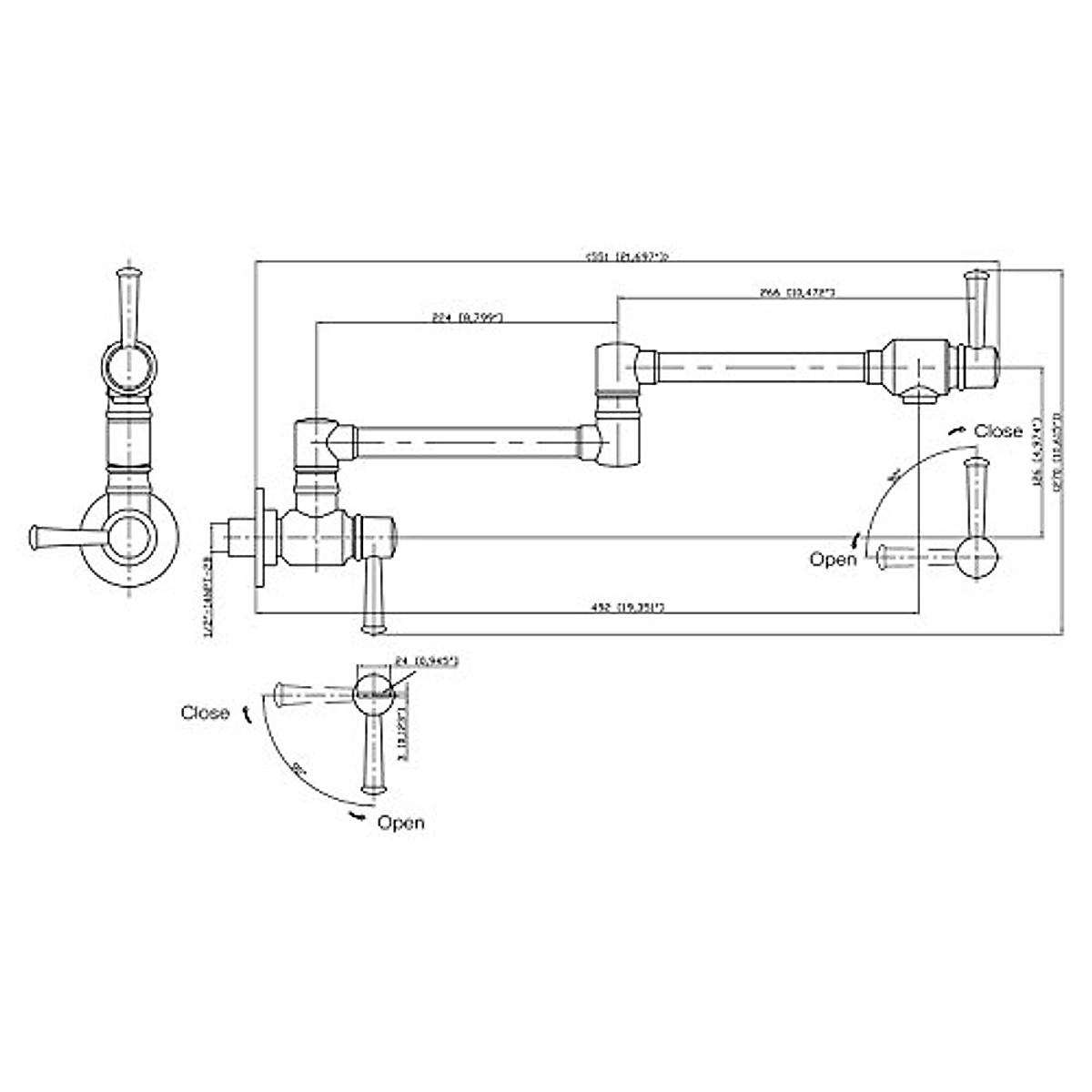 JZBRAIN Pot Filler Faucet Wall Mount Stainless Steel Commercial Pot Filler 5.5 GPM Heavy Duty Style with Folding Stretchable Double Joints 2 Handles