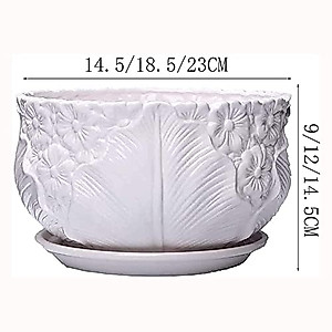 Miikoo1 White Flower Pot Outdoor Ceramic Bonsai Planter Indoor Desktop Balcony Simple Personality Plant Pot with Drainage Hole and Tray, Home Balcony Green Plants Bonsai