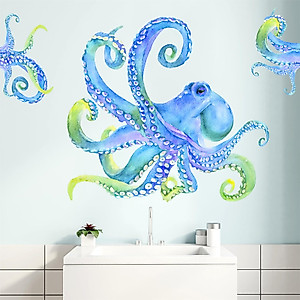 Large Octopus Wall Sticker Ocean Animal Wall Decal Peel and Stick Vinyl Wall Art Mural for Bathroom Decor Kraken Tentacles Wall Stickers Under The Sea Wall Decals for Kids Bedroom Living Room