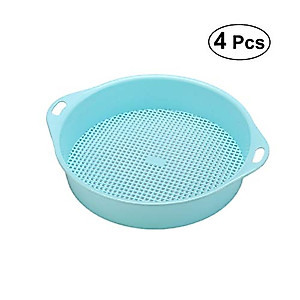 Yardwe Garden Sieve，4PCS Plastic Mesh Soil Sieve Mesh Screen with Handle, Sifting Pan for Home Plant Gardening Round Shaped(Blue)