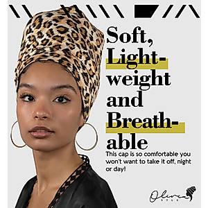 Olivia Sylx Satin Sleep Cap and Hair Bonnet for Sleeping - Satin Lined Sleep Cap, Sleeping Bonnet Satin Head Wrap - Satin Hair Wrap - Cheetah