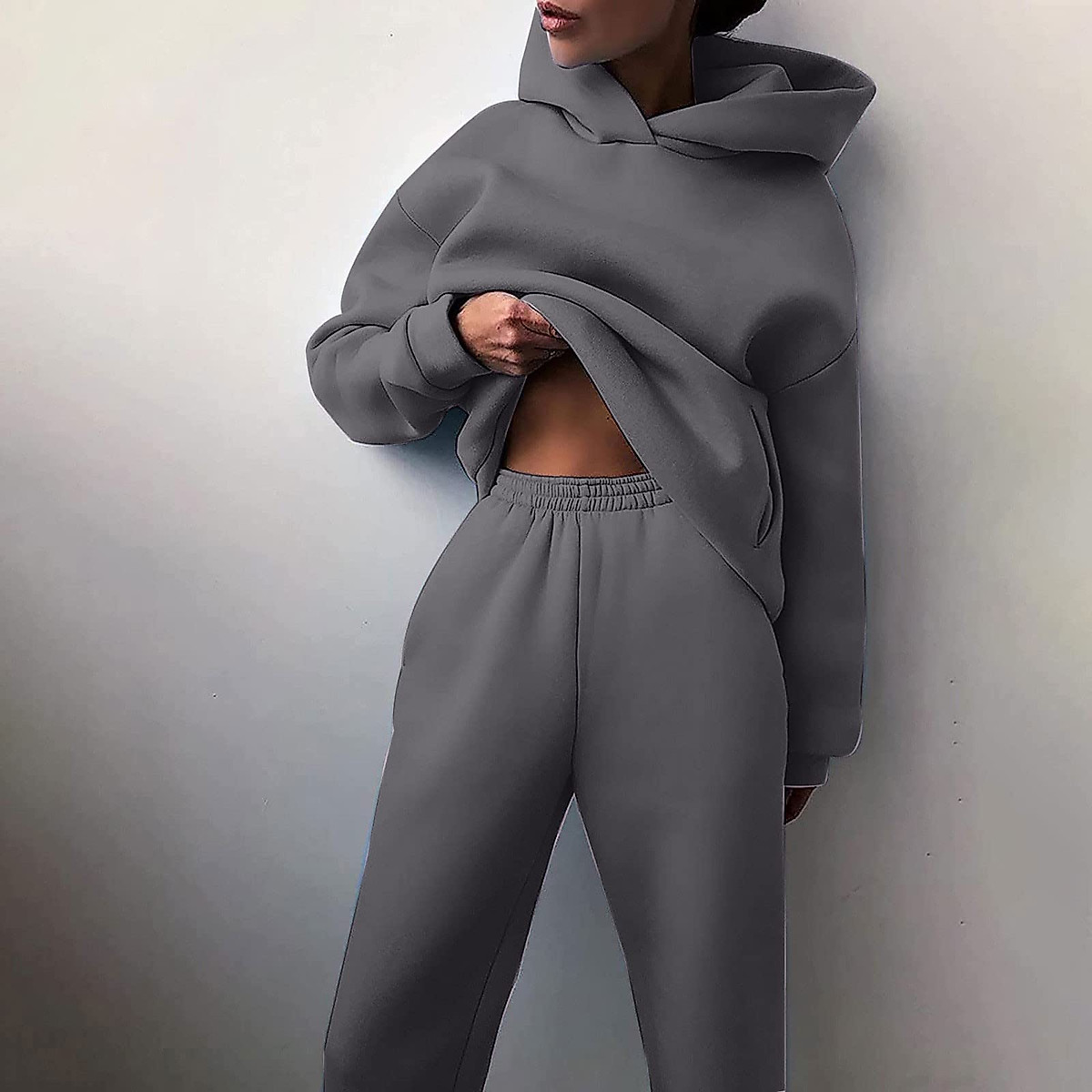 FUJATXIA Loungewear Sets for Women 2 Piece-Women's Sweatsuit Set 2 Piece Long Sleeve Hoodie and Sweatpants Sport (Grey, S)