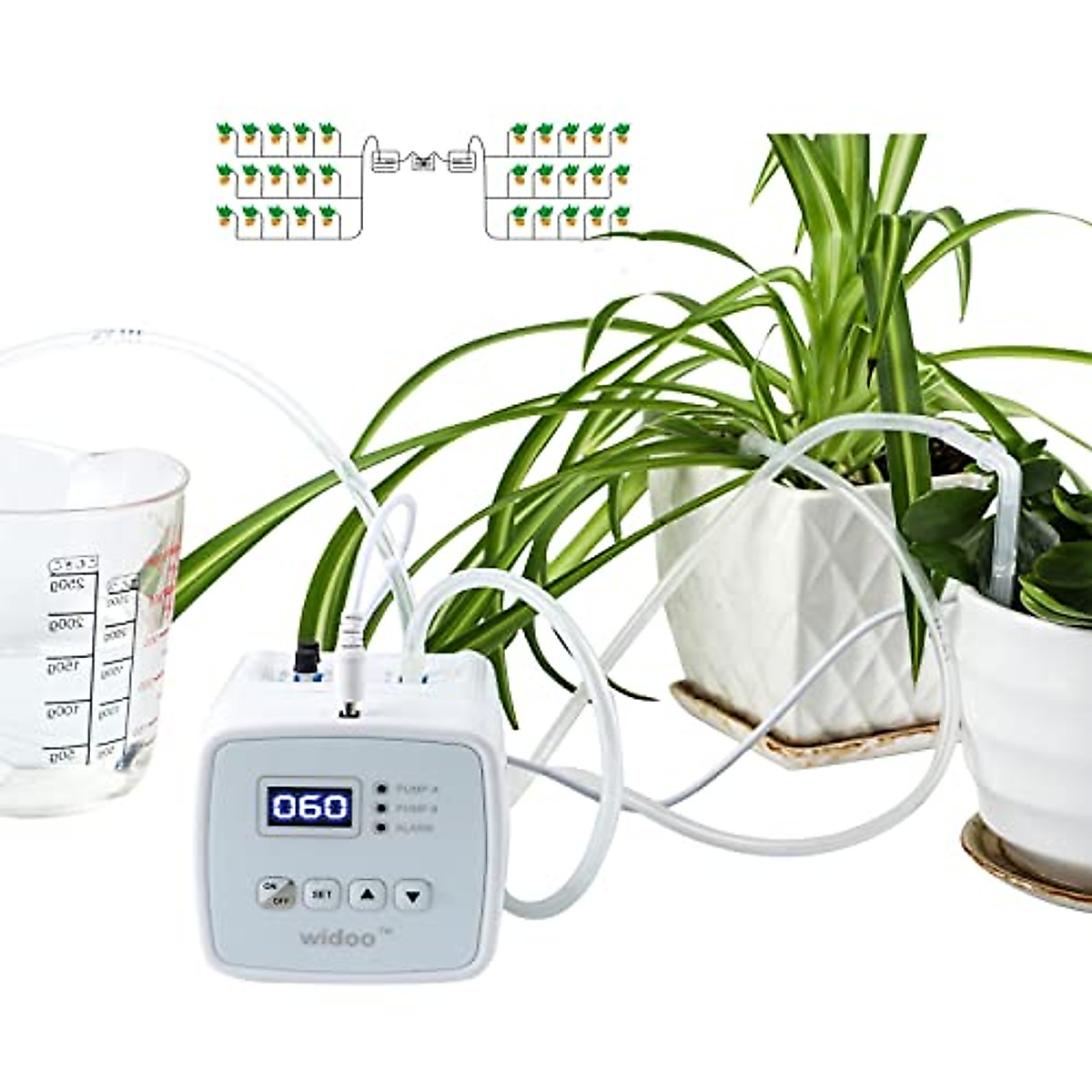 Automatic Watering System 15 Potted Plants, Dual-Pump Irrigation Kit, 49ft Tube Plant Self Watering System with LCD Screen & 5V USB Power Operation for Indoor Potted Plants, Vacation Plant Watering