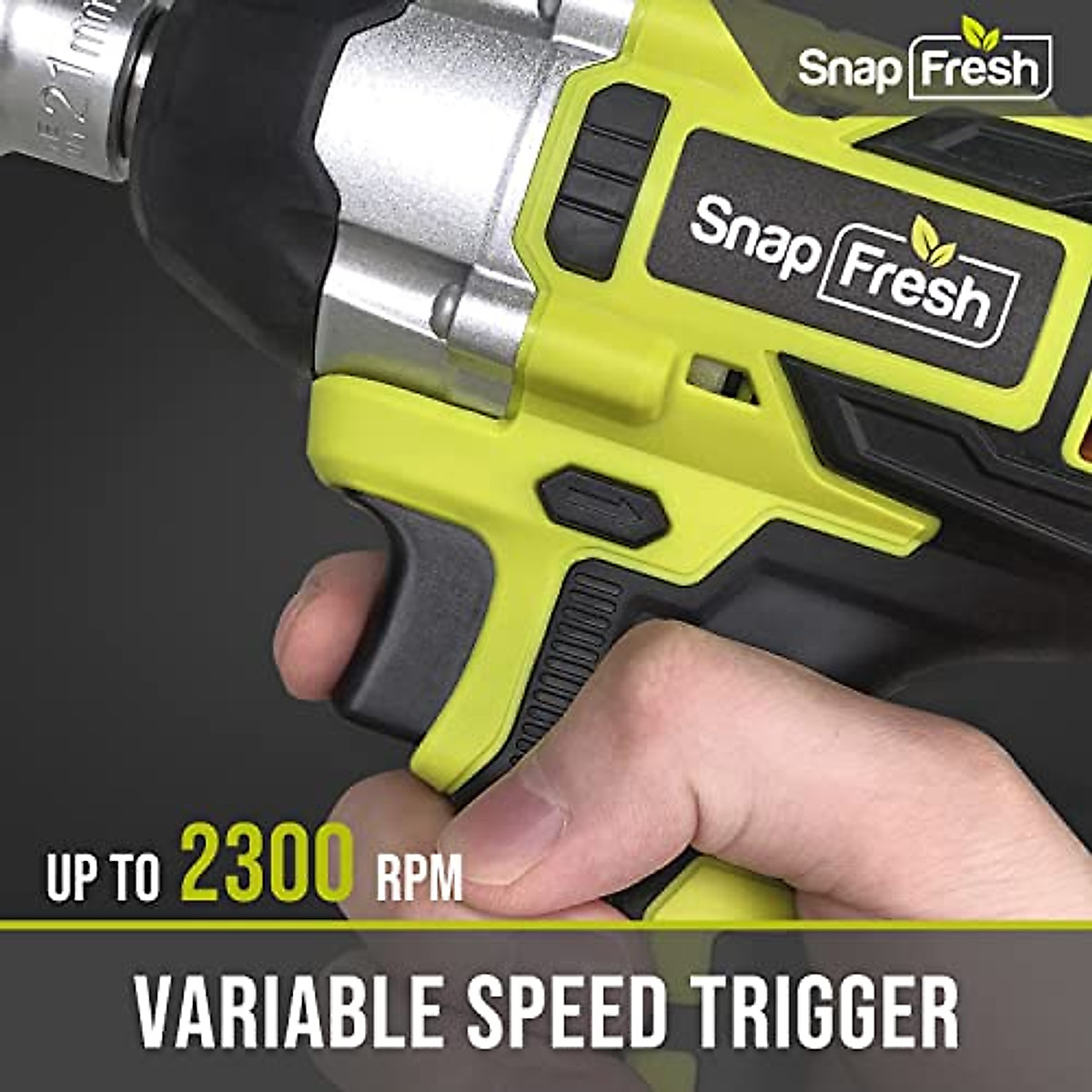 SnapFresh 20V 1/2" Brushless Impact Wrench Kit with 335ft-lbs Torque Max, 2300 RPM Variable Speed, 2.0Ah Li-ion Battery&1h Fast Charger, 4 Pcs Sockets