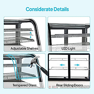 ROVSUN 4.2 Cu.Ft. Commercial Display Refrigerator, Refrigerated Display Case Countertop Pastry Display Case w/LED Lighting Air-cooling Automatic Defrost Rear Sliding Door for Cafe Restaurant