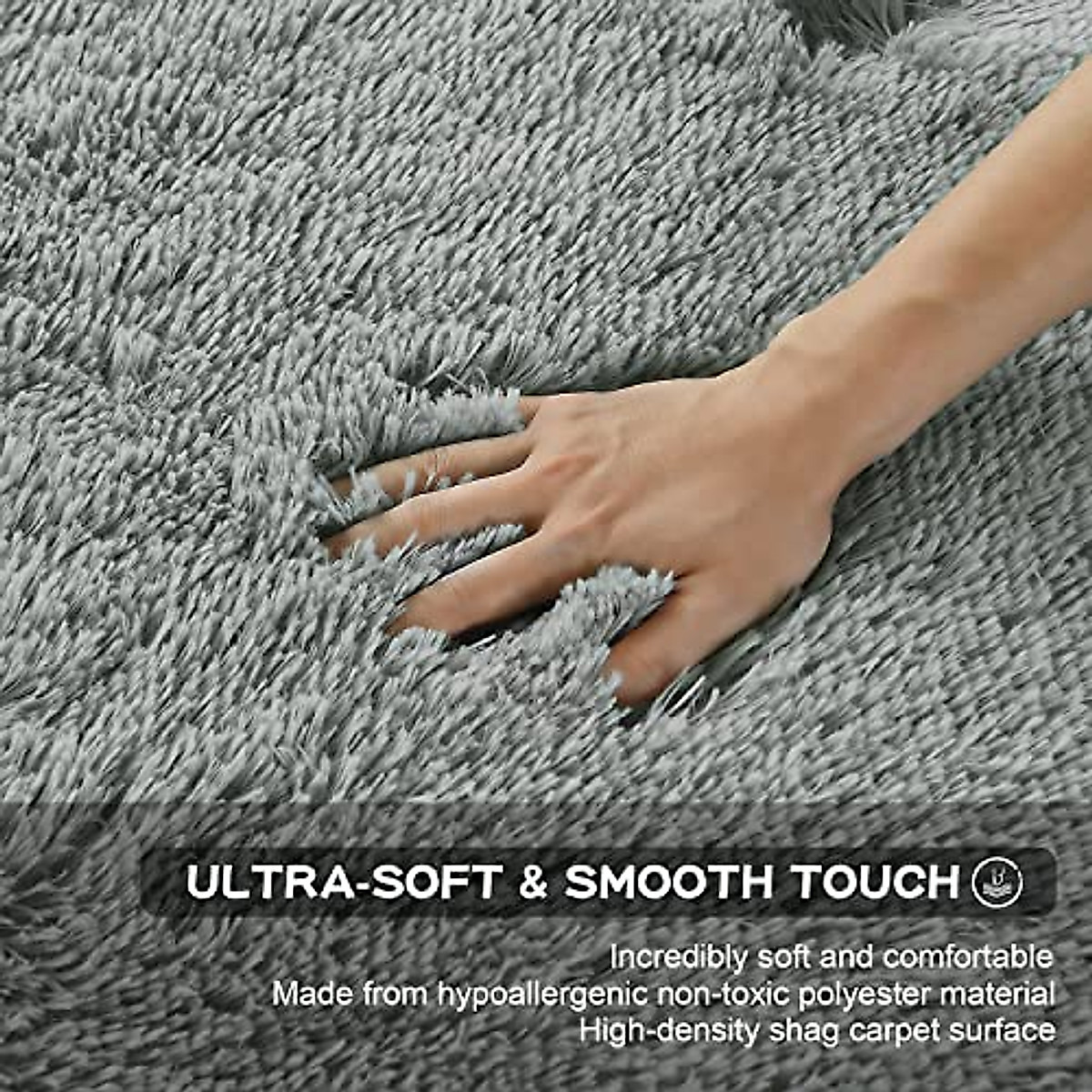 Terrug Super Soft Oval Rugs for Kid's Room, Cute Fluffy Plush Rugs 2.6x5.3 Feet for Girls Bedroom Dorm, Non-Slip Modern Shaggy Carpet for Living Room, Home Decor White for Bedroom Grey