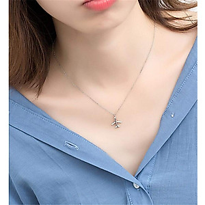 Tiny Crystal Airplane Pendant Necklace for Women Teen Girls 925 Sterling Silver 18K White Gold Plated Huggie Diamond Plane Free Fly Wings Drop Choker Y Necklace Chain Lightweight Fashion Jewelry