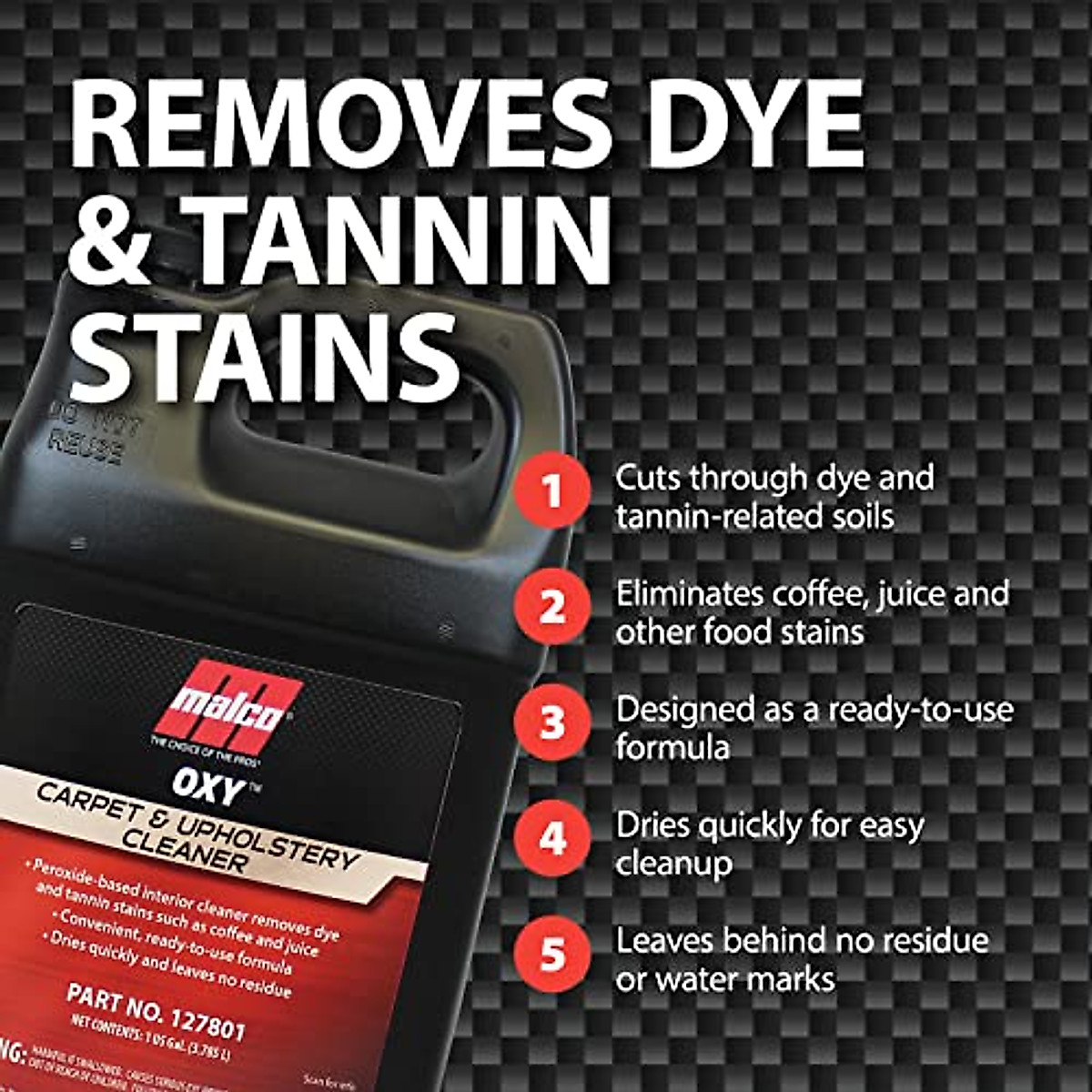 Malco OXY Carpet & Upholstery Cleaner - Stain Remover Spray for Car Interior Fabric/Cleans the Toughest Vehicle Stains/Deep Cleaning Liquid Formula / 1 Gallon (127801)